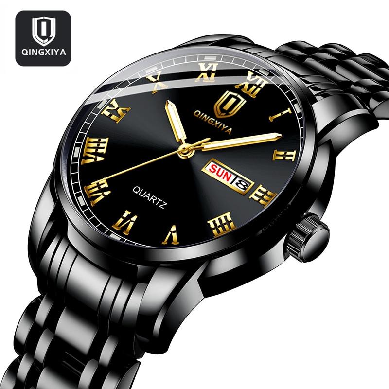 Buy QINGXIYA Top Brand Luxury Gold Red Quartz Watch Men Stainless Steel ...