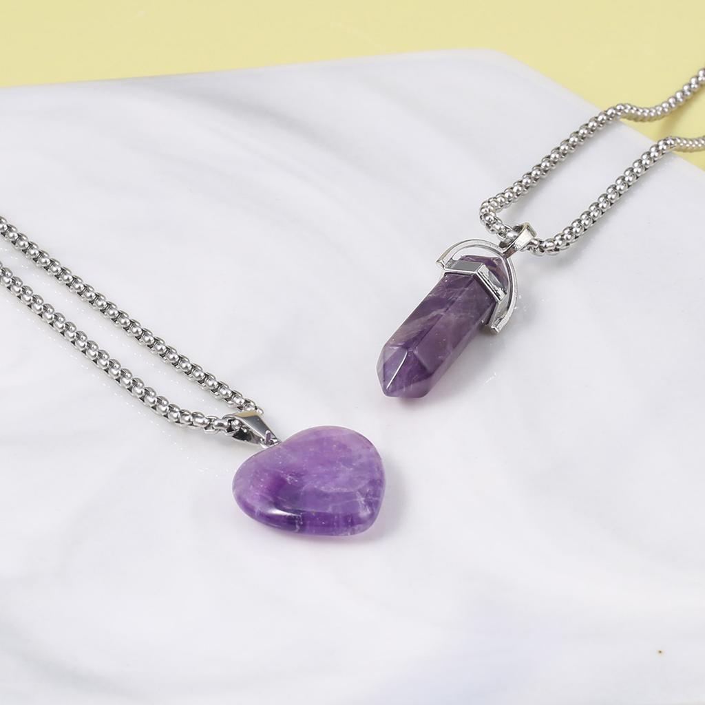 Kaufe 2 Stücke / Satz Naturstein Halskette Anhänger Hexagonal Opal Amethyst Rosenquarz Edelstahl ...
