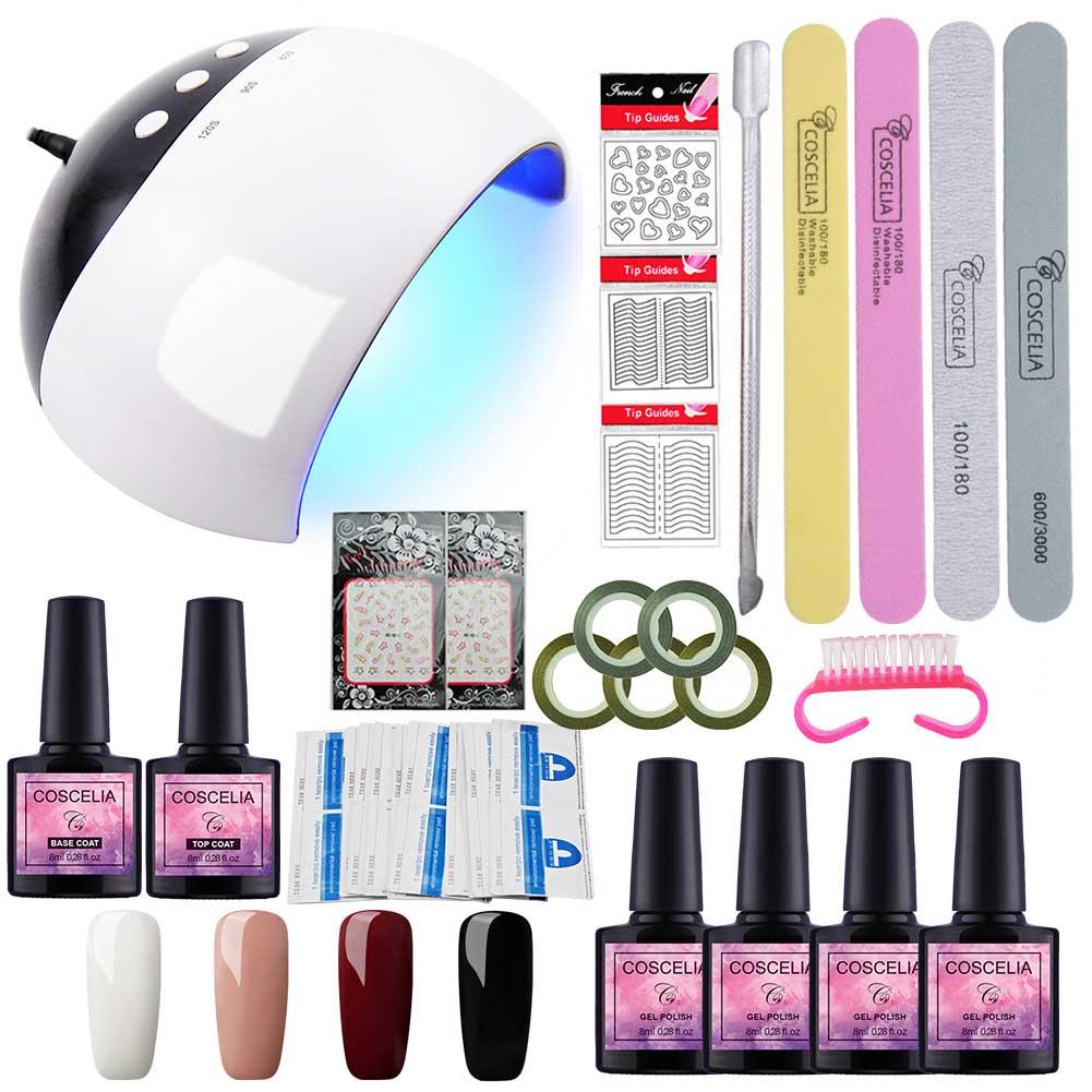 Buy Coscelia Nail Curing Lamp 4 Pure Colors Gel Polish Manicure Kit ...