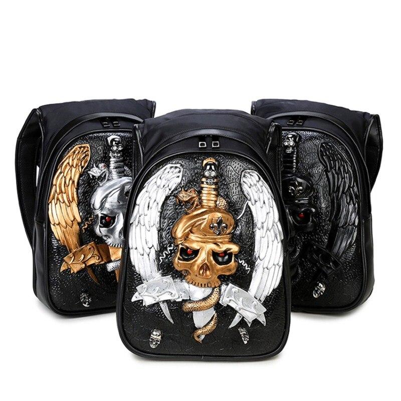 Buy 3d Fashion Personality Skull Leather Backpack Rivets Mens Back Pack ...