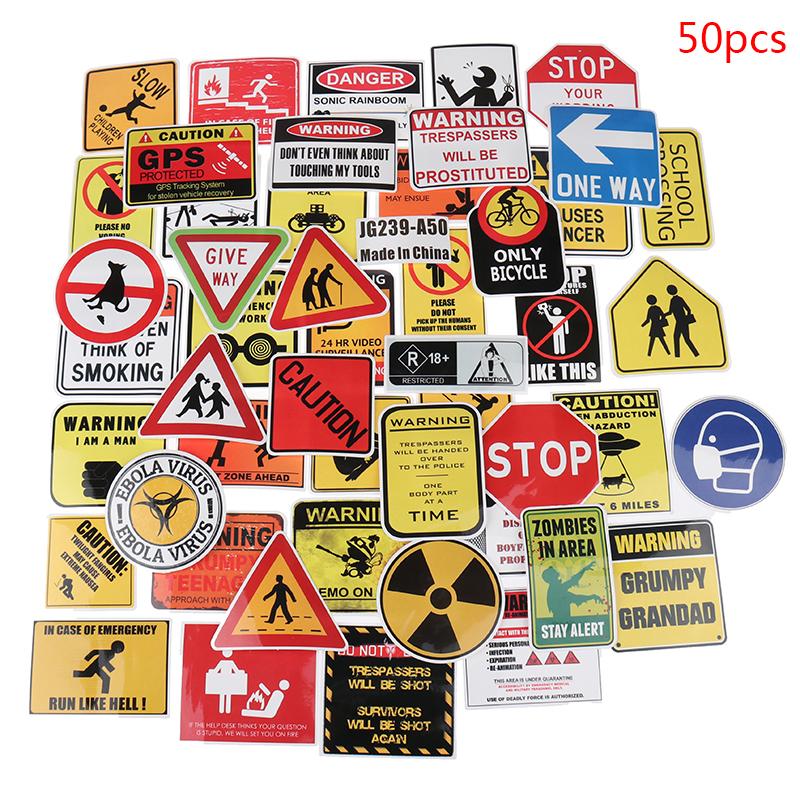 Buy 50Pcs Pack Funny Warn Sign Stickers Luggage Motorcycle Skateboard ...