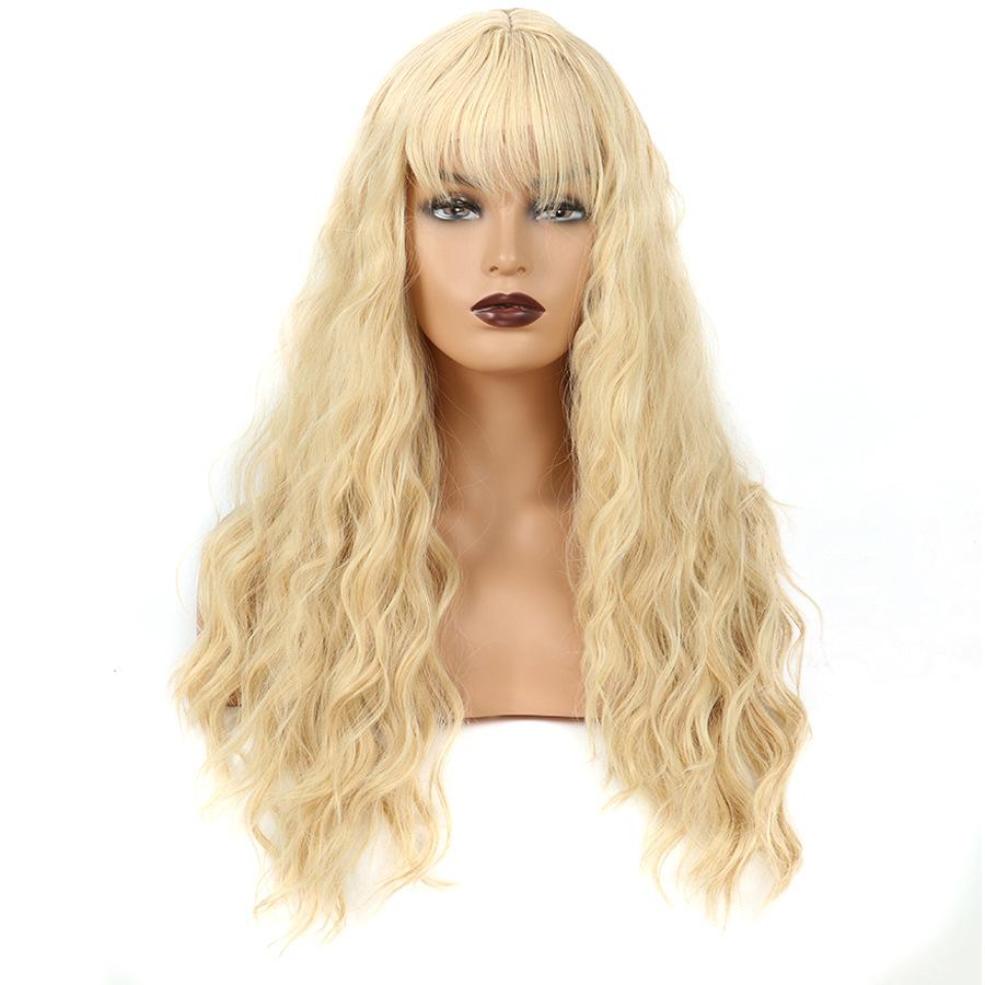 Buy Synthetic Long Corn Curl Wavy Wig with Bangs, Cute Cosplay Wig ...