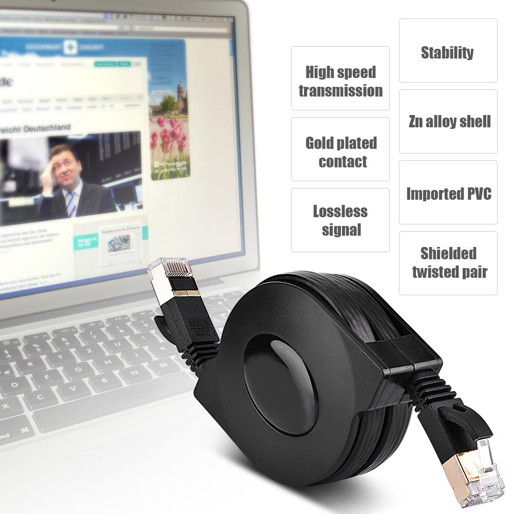 Buy Retractable CAT7 RJ45 600MHz Patch Shielded Lan Network Cable Flat ...