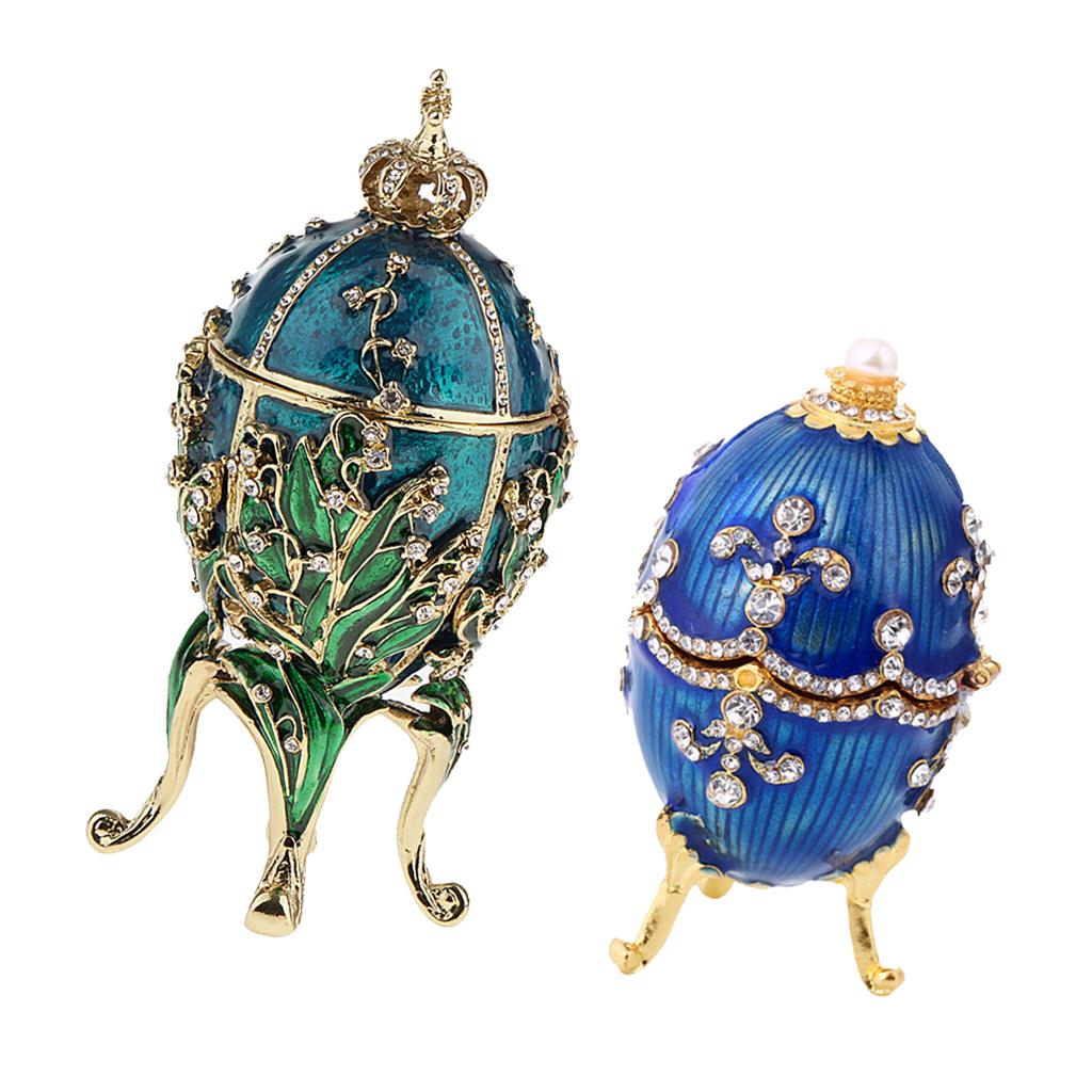Buy 2Pcs Enamel Faberge Easter Egg Jewelry Box Wedding Ring Storage ...