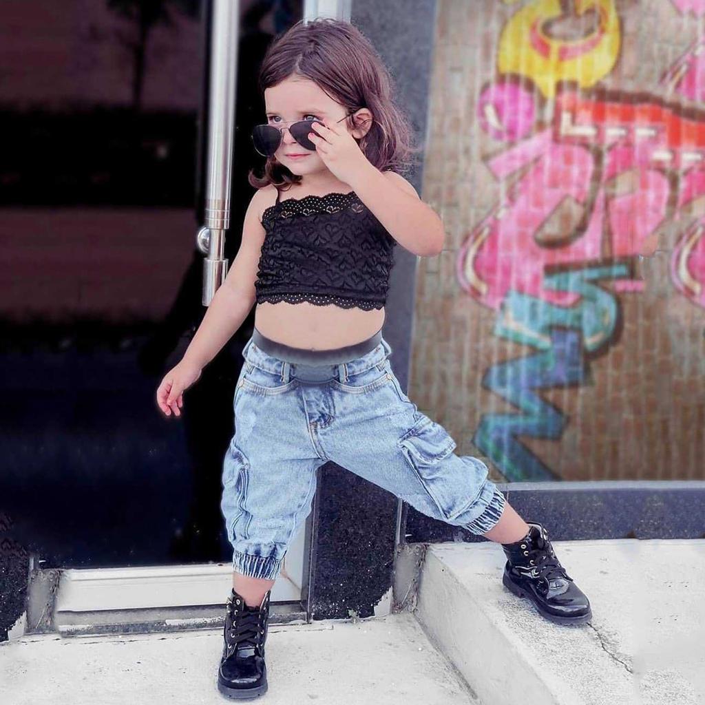 Buy [MDX] Toddler Kids Baby Girls Strapless Lace Suspenders Tops Jeans ...