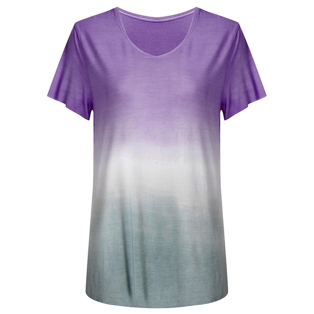 Buy Women's Casual Gradient Color Short Sleeved T-Shirt Tunic Blouse ...