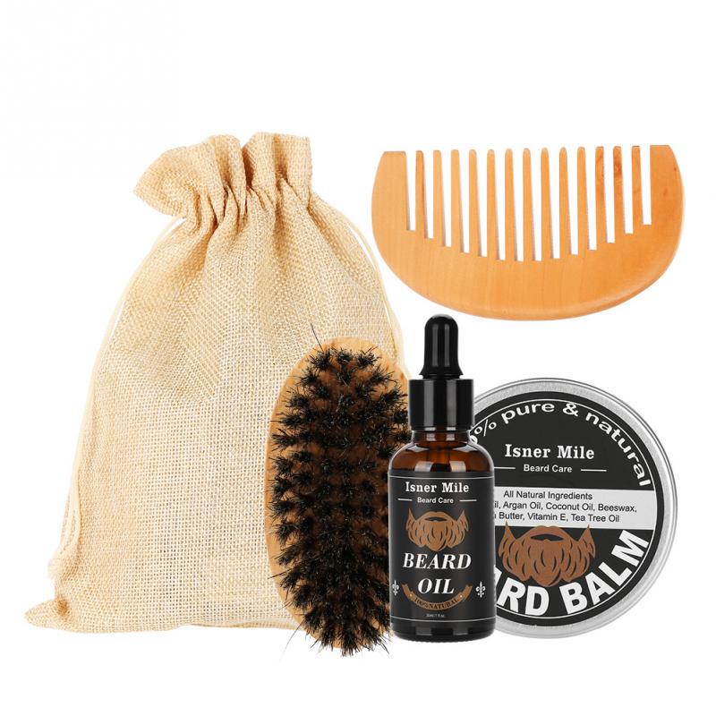 4Pcs/Set Beard Kit Men Beard Care Suit Beard Wax Beard Ointment Brush ...