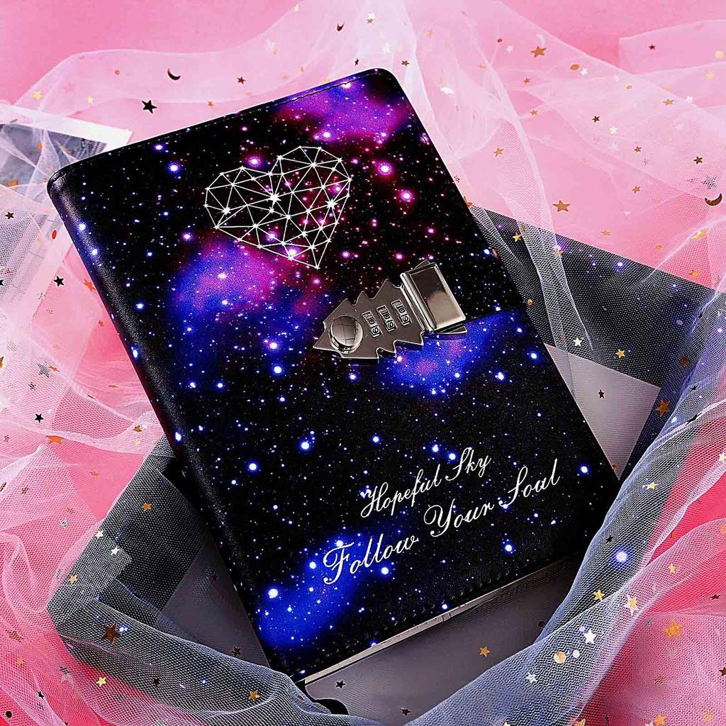 Buy A5 Starry Lock Leather Digital Password Notebook Locking Diary ...