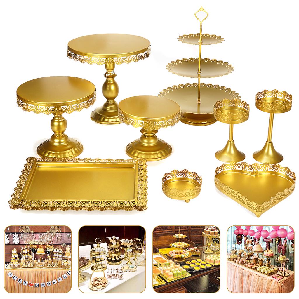 Buy 10Pcs Gold/White Metal Cupcake Cake Holder Dessert Stand Set ...