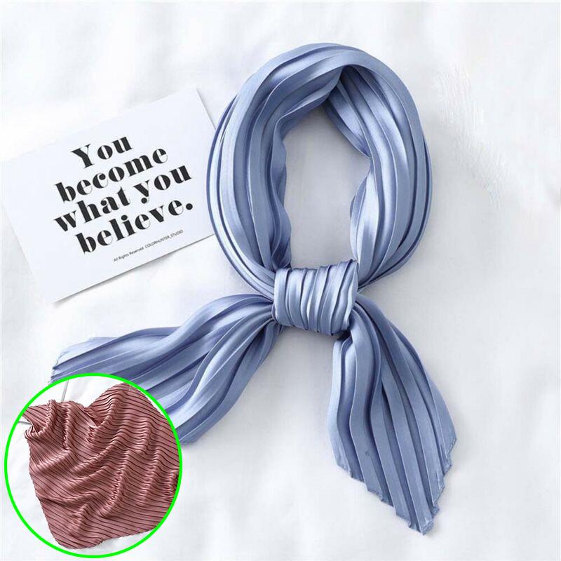 Cheap Women's Small Silk Square Scarf Crinkle Hair Pleated Scarves Lady ...