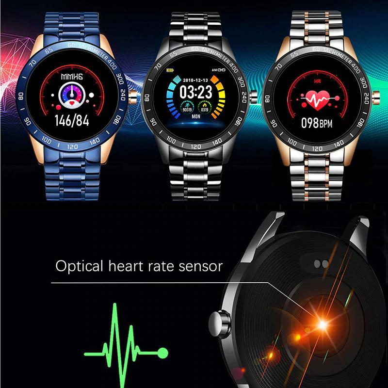 LIGE Steel Band Smart Watch Men Heart Rate Blood Pressure Monitor Sport ...