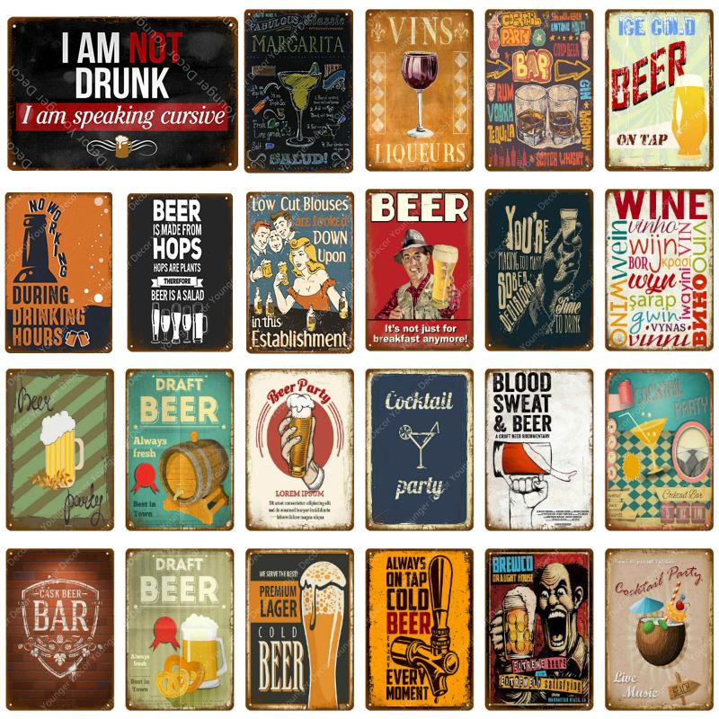 Draft Beer Bar Party Decor Cocktail Wine Vins Metal Signs Tin Poster ...
