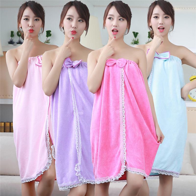 Buy Microfiber Bath Towel Sexy Women Bathrobe Body Spa Gown Bow Wrap ...