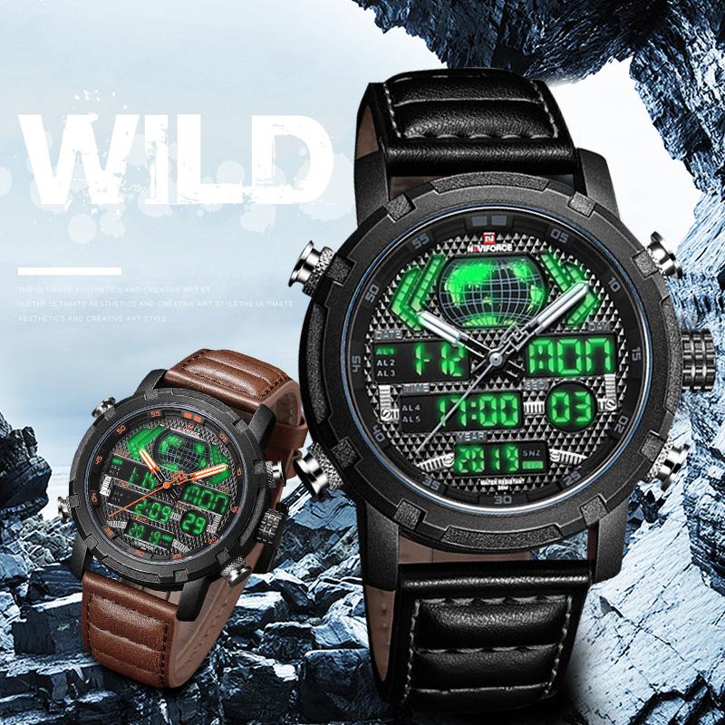 Buy Mens Fashion Watches LED Display Leather Strap Waterproof Miliary ...