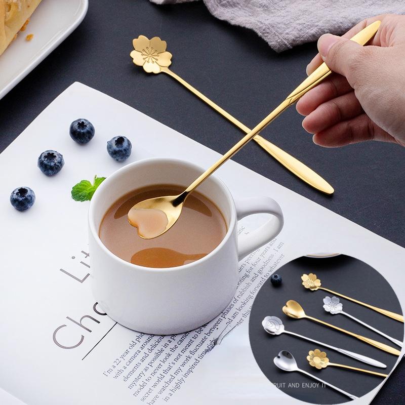 Buy Stainless Steel Korean Spoon Long Handle Cherry Blossom Stirring ...