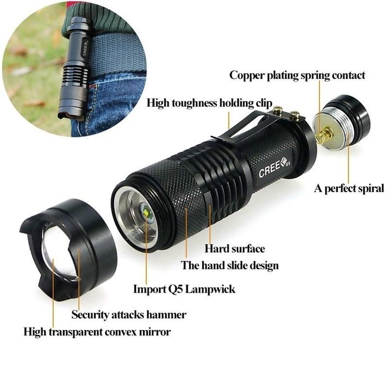 Buy 5000LM CREE Q5 3 Modes Zoomable LED Flashlight Torch Light with ...