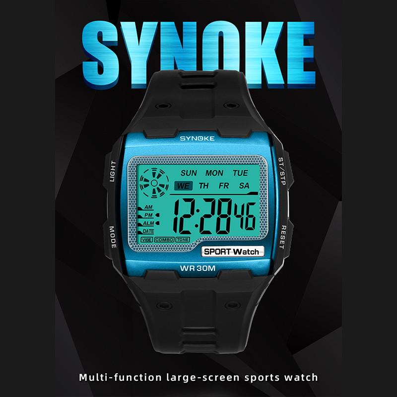 SYNOKE Men'S Multi-Function Sports Watch Waterrpoof 30m Fashion Digital ...