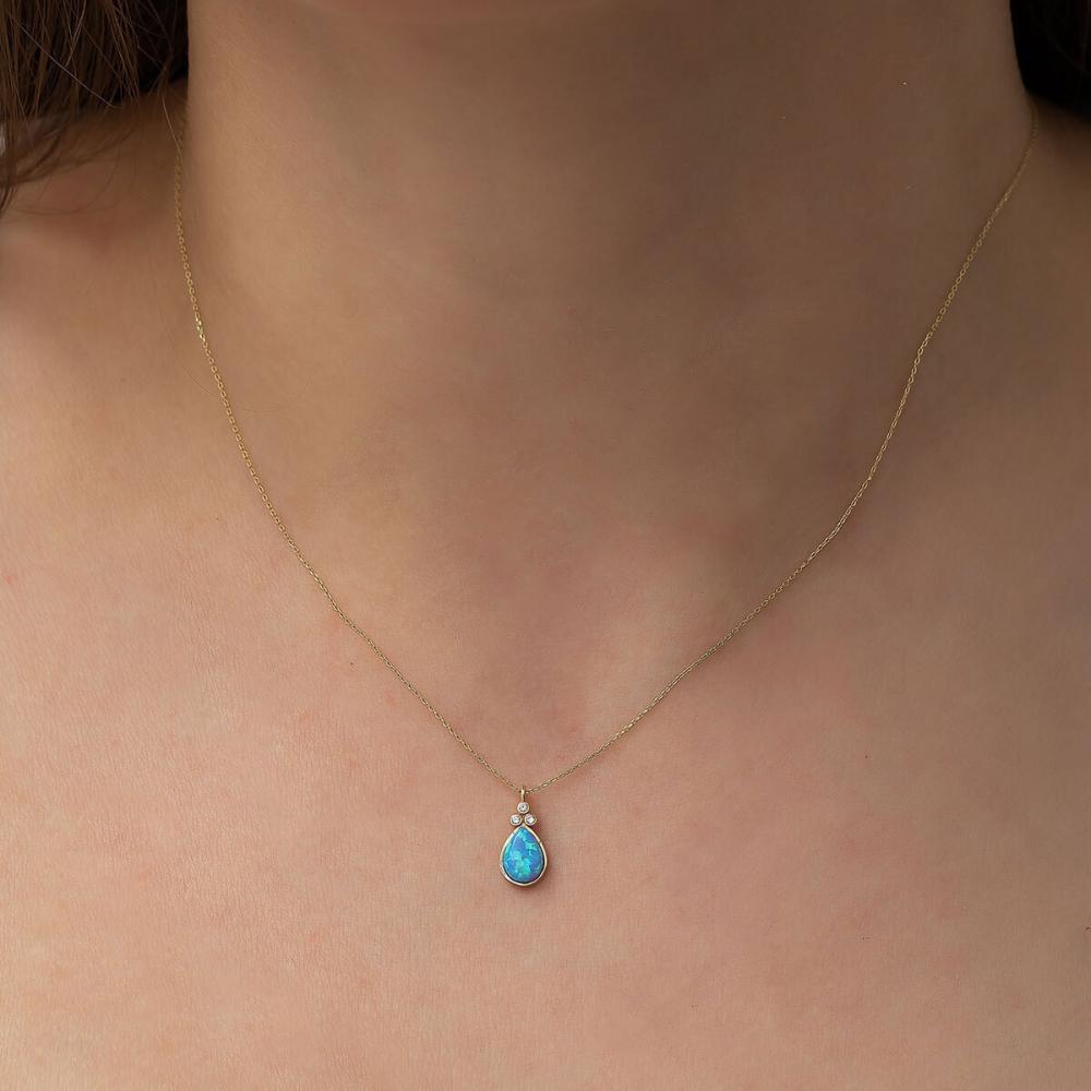 Fashion Necklace 925 Sterling Drop Opal Stone Sterling Silver Necklace ...
