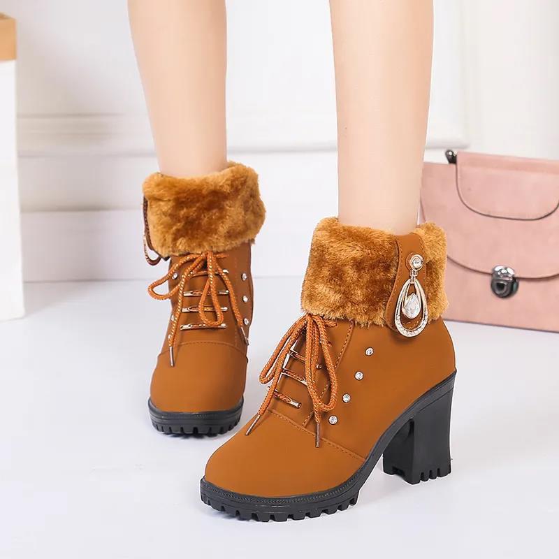 Buy Women's Winter Martin Boots High Heels Short Boots Thick Heel Side ...