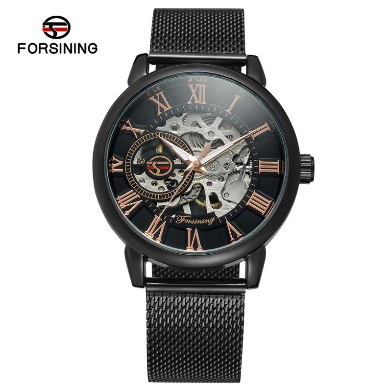 Buy Forsining Calendar Display Black Silver Openwork Watch Brand Luxury ...