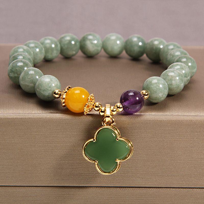 Buy Fresh and Simple Four-leaf Clover Jade Bracelet, Female Pearl ...