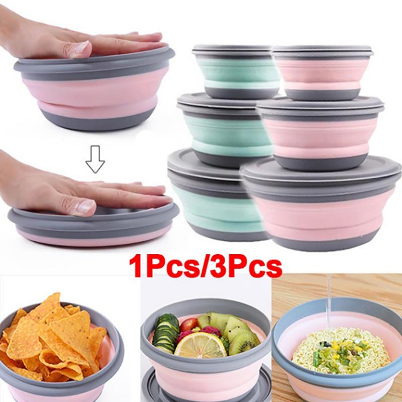 Buy 3Pcs Folding Camping Bowl Set Portable Silicone Kitchen Containers ...