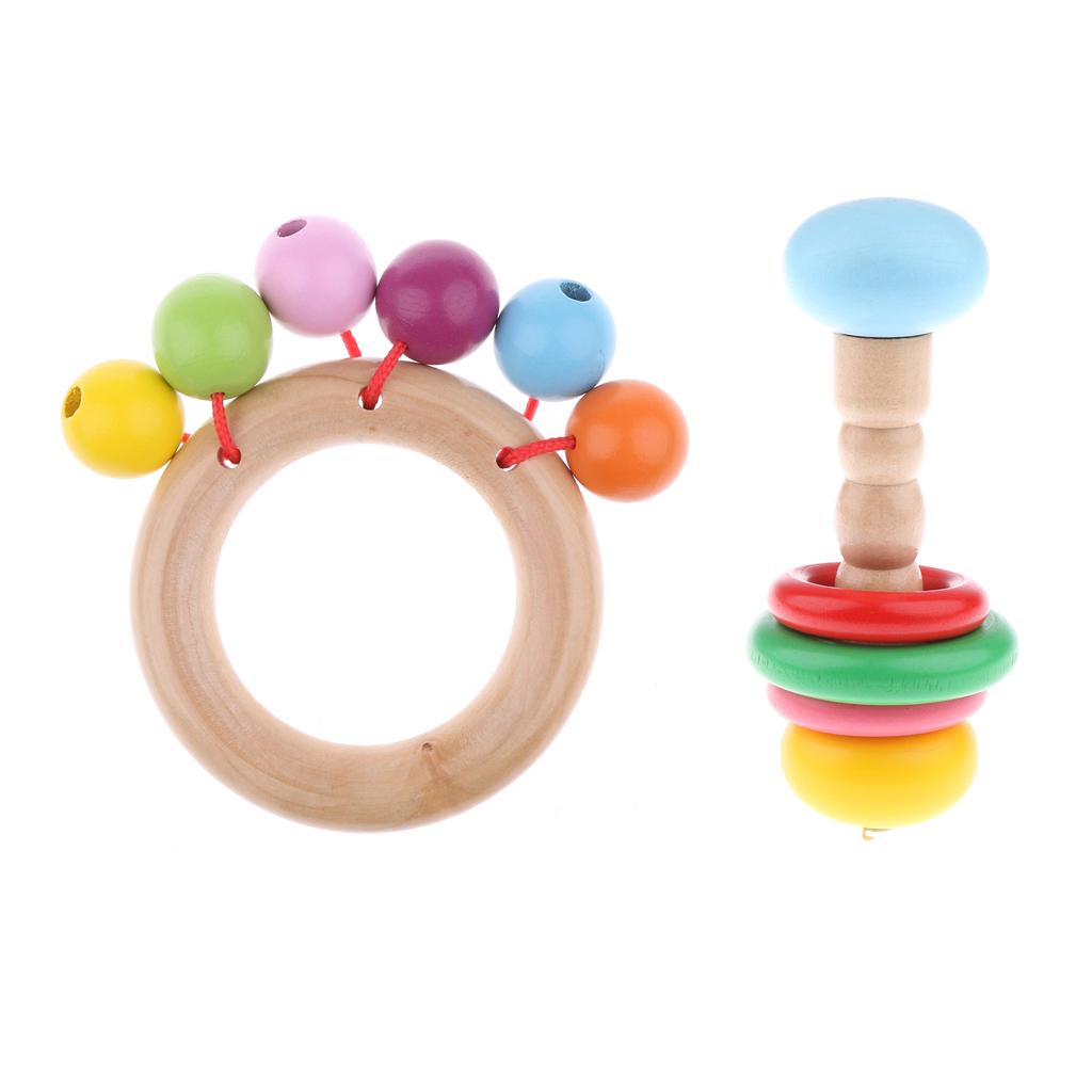 Buy 2pcs Wooden Baby Rattle Educational Grasping Montessori Sound Toys ...