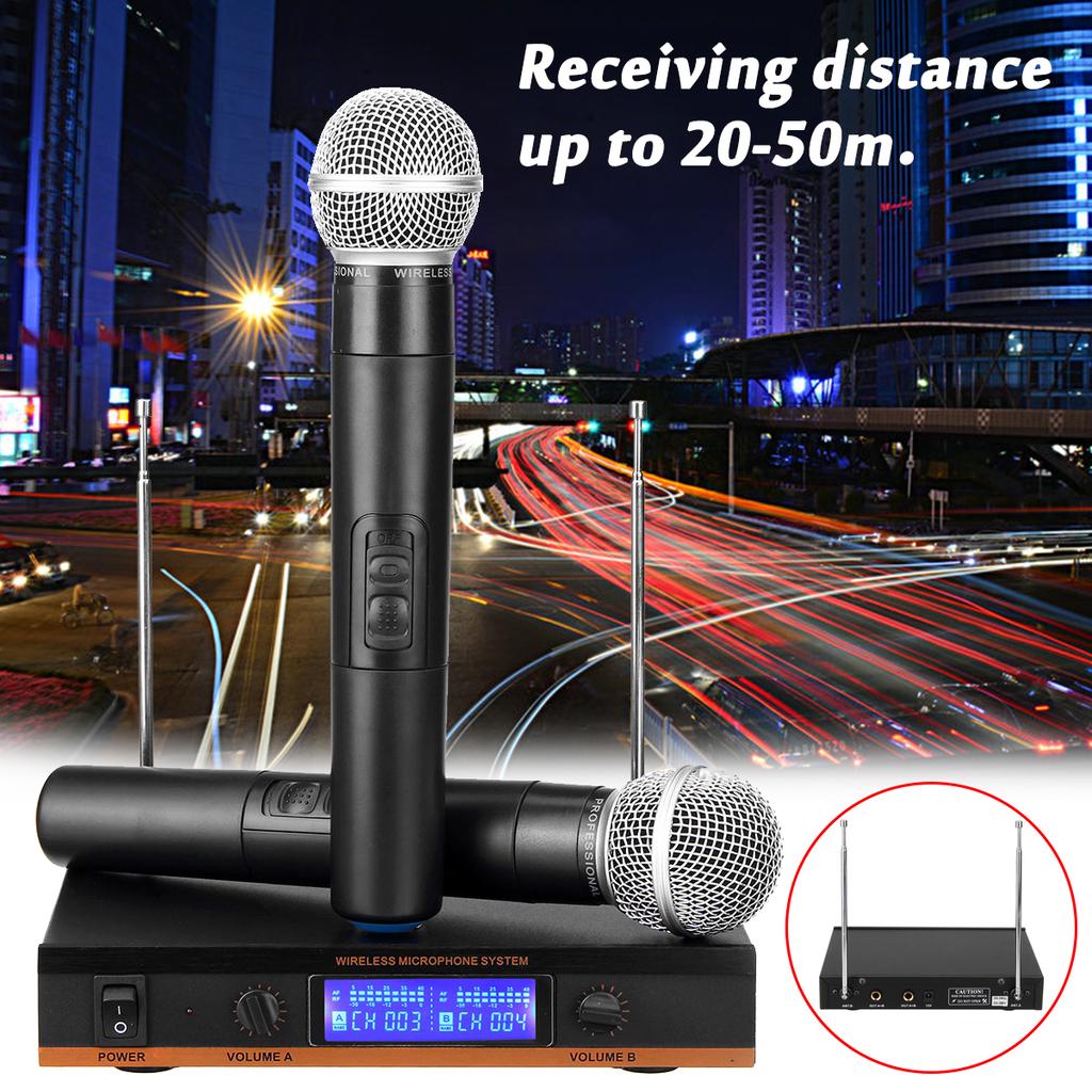 Professional LCD Dual UHF Wireless Microphone System Receiver 2 ...