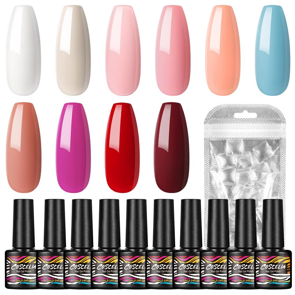 Buy COSCELIA 7ml Color Gel Nail Polish Set UV Gel and 24PC Square Gel ...
