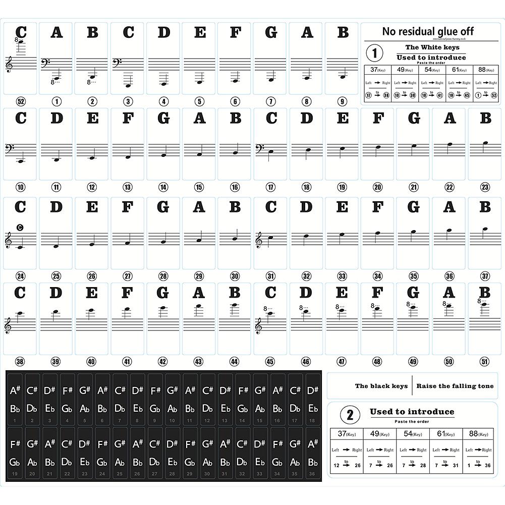 Buy 88/61/54/49 Keys Electronic Organ Notes PVC Music Decals Beginner ...