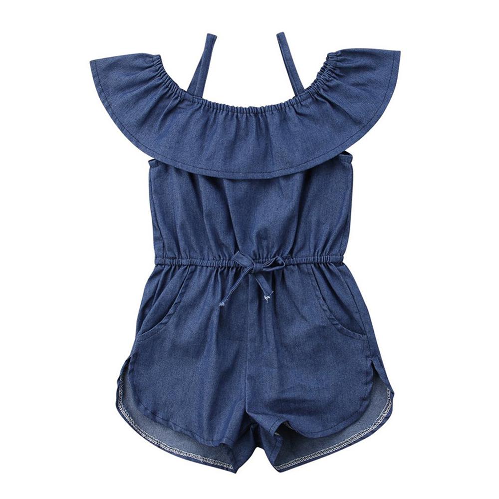 Buy Toddler Kids Girls Denim Strap Romper Ruffle Pocket Jumpsuit at ...