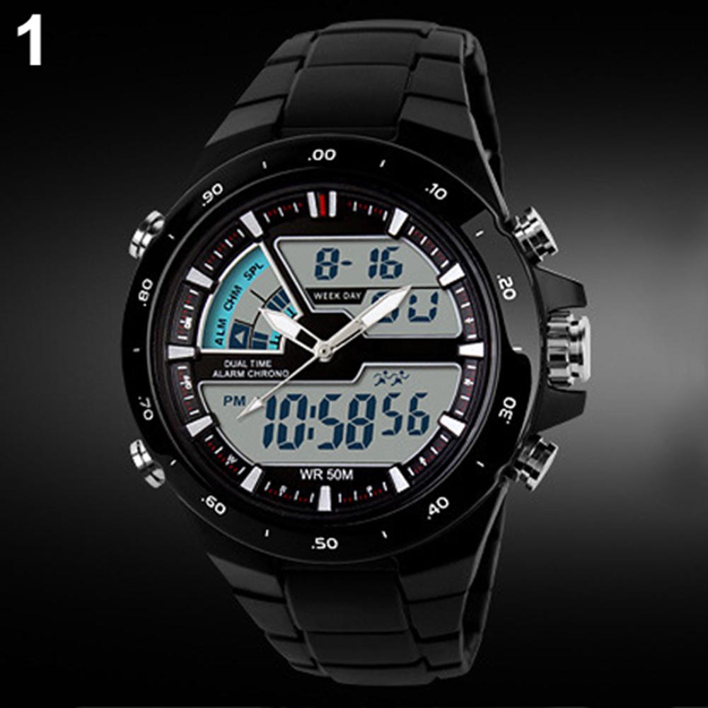 Buy Men Waterproof Sport Digital Analog Dual Time Alarm Date ...