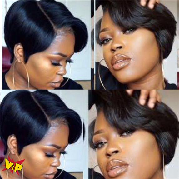 Buy Short Lace Human Hair Wigs for Women's Finger Wave Wig Remy Human ...