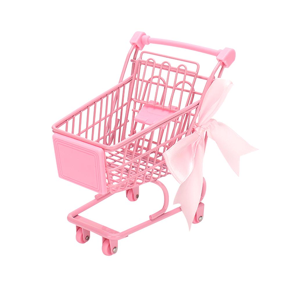 1PC Cute Mini Shopping Cart Iron Trolly Desktop Storage Basket Holder ...