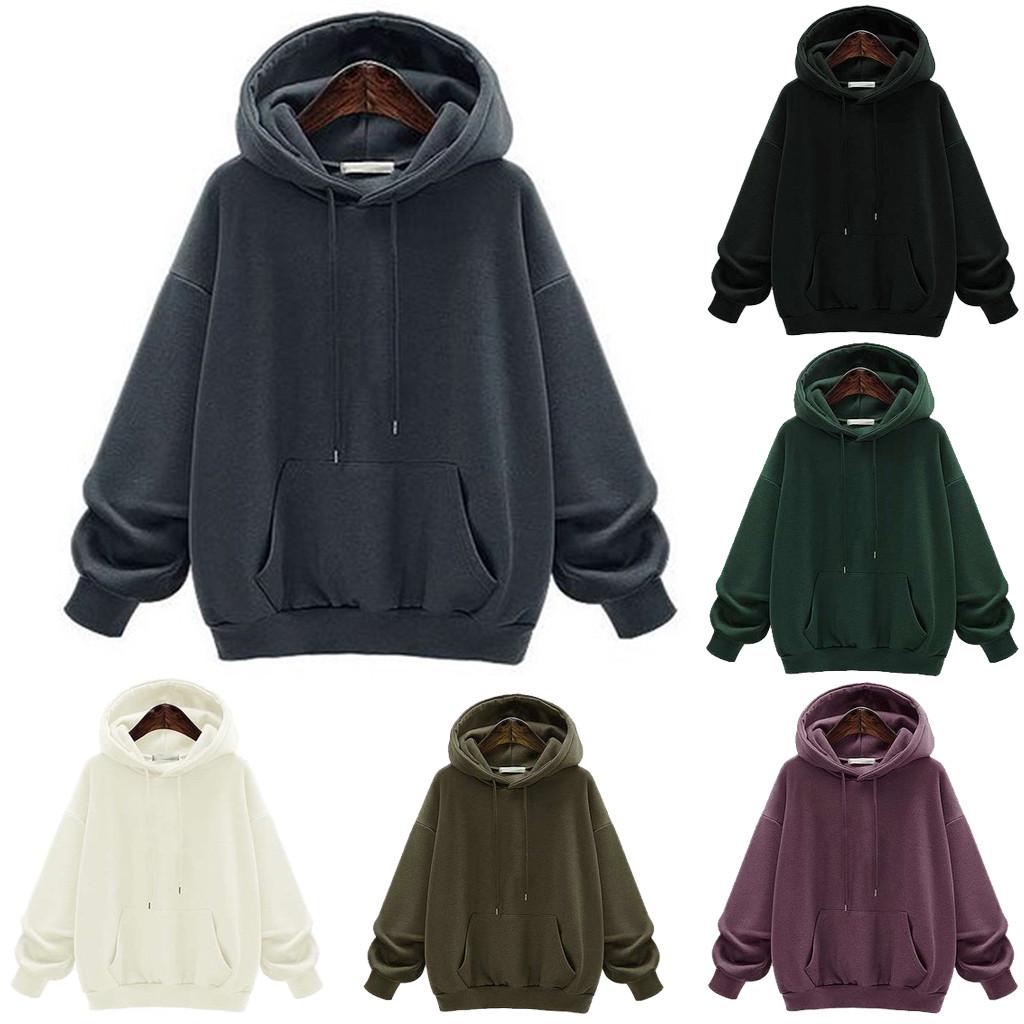 Buy Fashion Women's Solid Long-Sleeved Solid Color Hoodie Sweatshirt ...