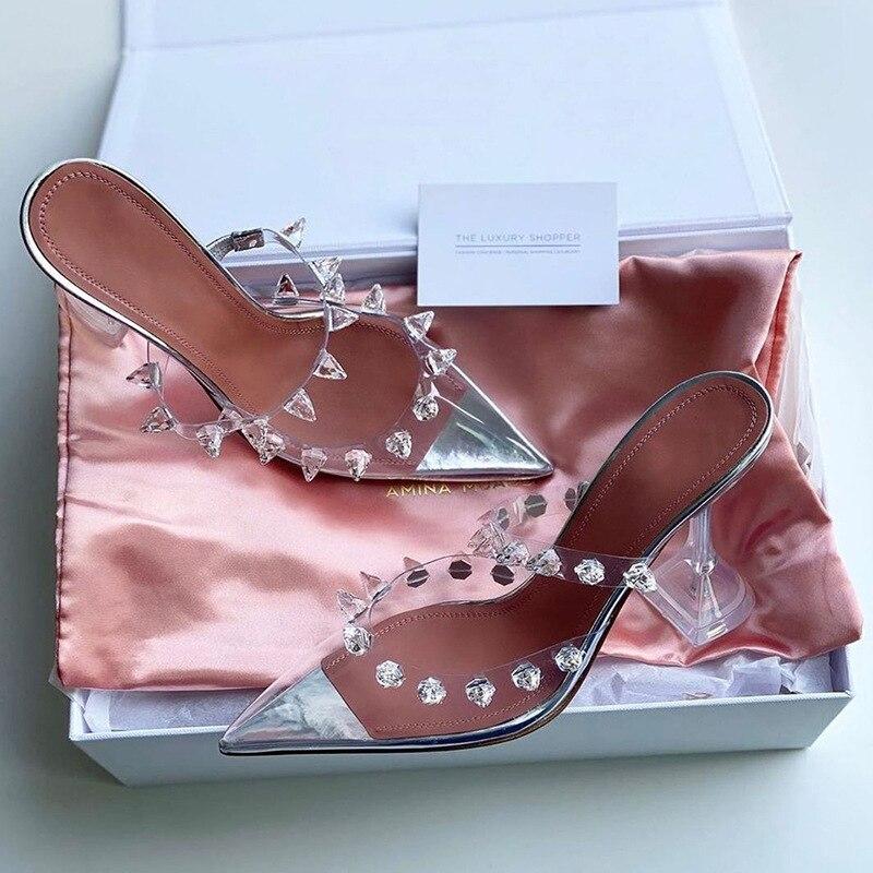 Newest Pvc Transparent Silver Rivet Pumps Perspex Heel High Heels ...