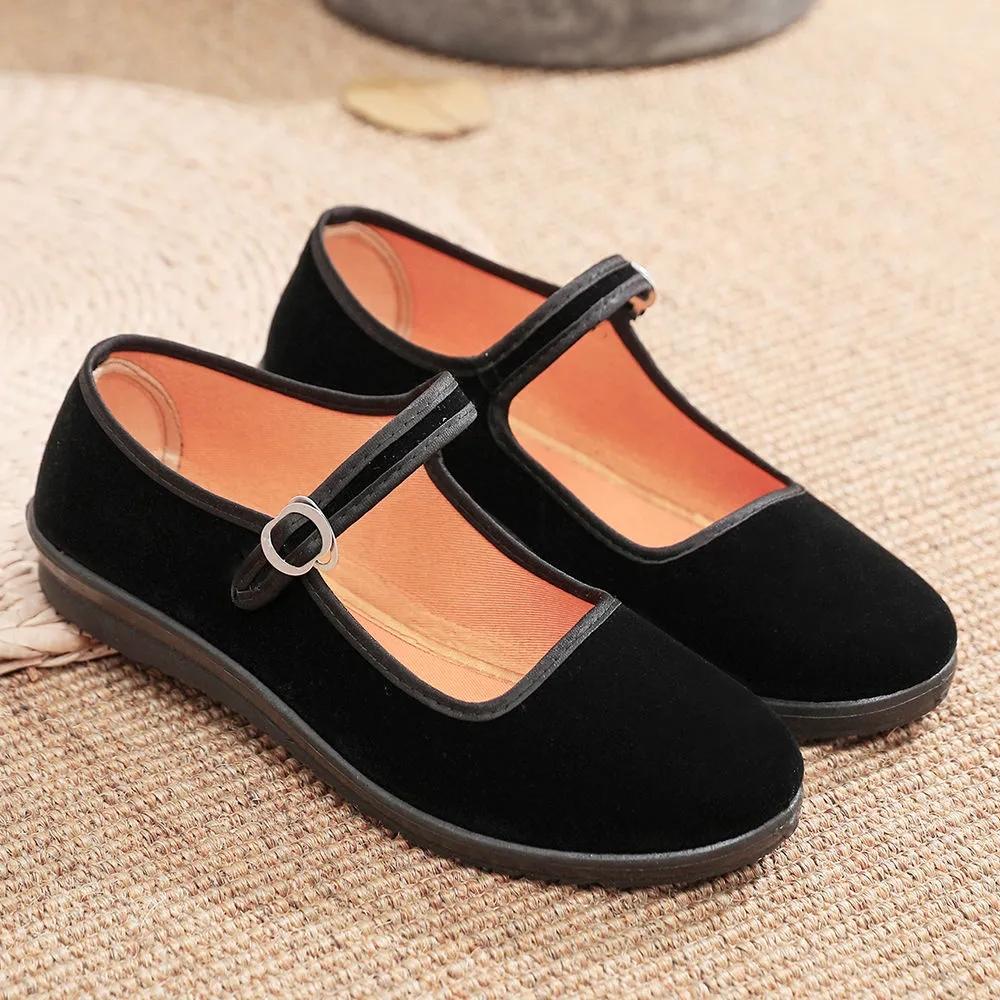 Buy Black Wedges Platform Shoes for Women Elderly Mom Granny Mary Jane ...