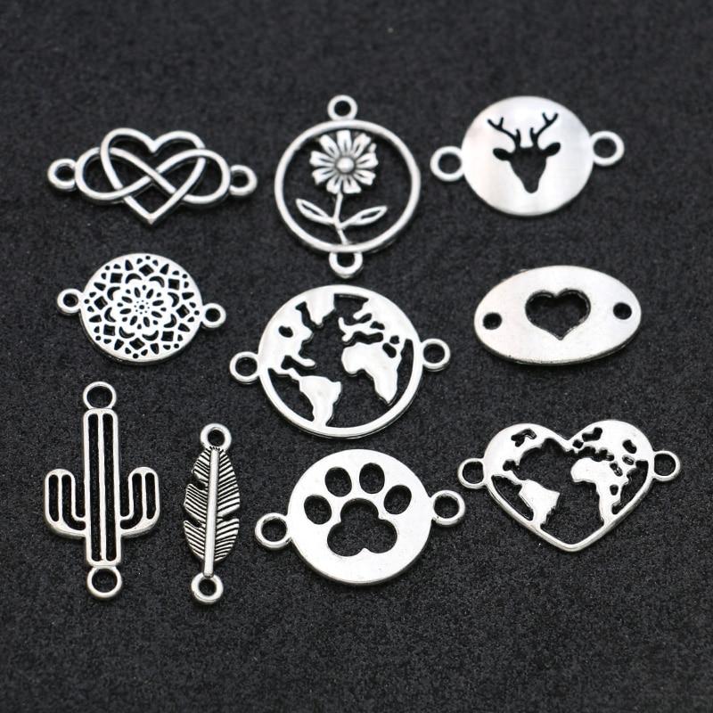 Buy 10pcs Antique Silver Plated Map Heart Charms Connector for Jewelry ...