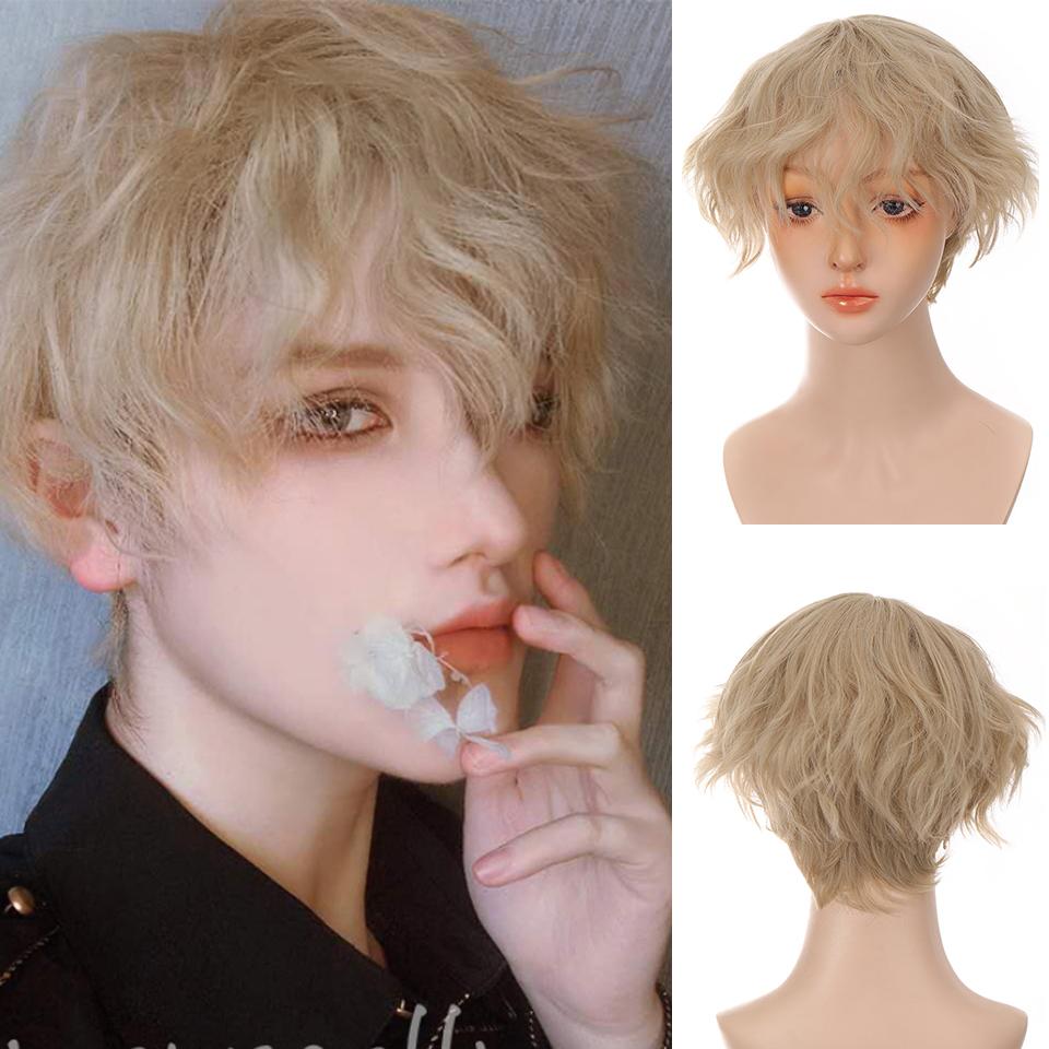 Satın alın Short Curly Synthetic Men's Wig Black Hair Wig with Heat ...
