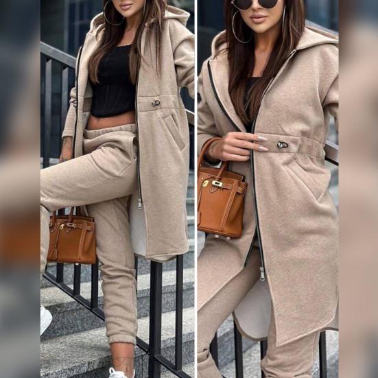 Cheap 2 Pcs/Set Women Coat Pants Set Hooded Irregular Split Hem Zipper ...