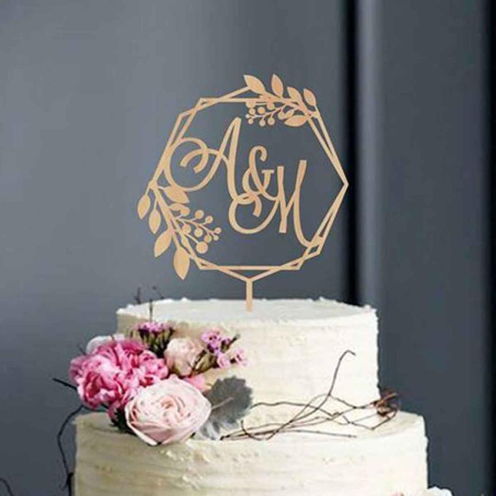 Rustic Wreath Initials Cake Topper Wedding Cake Topper Calligraphy ...