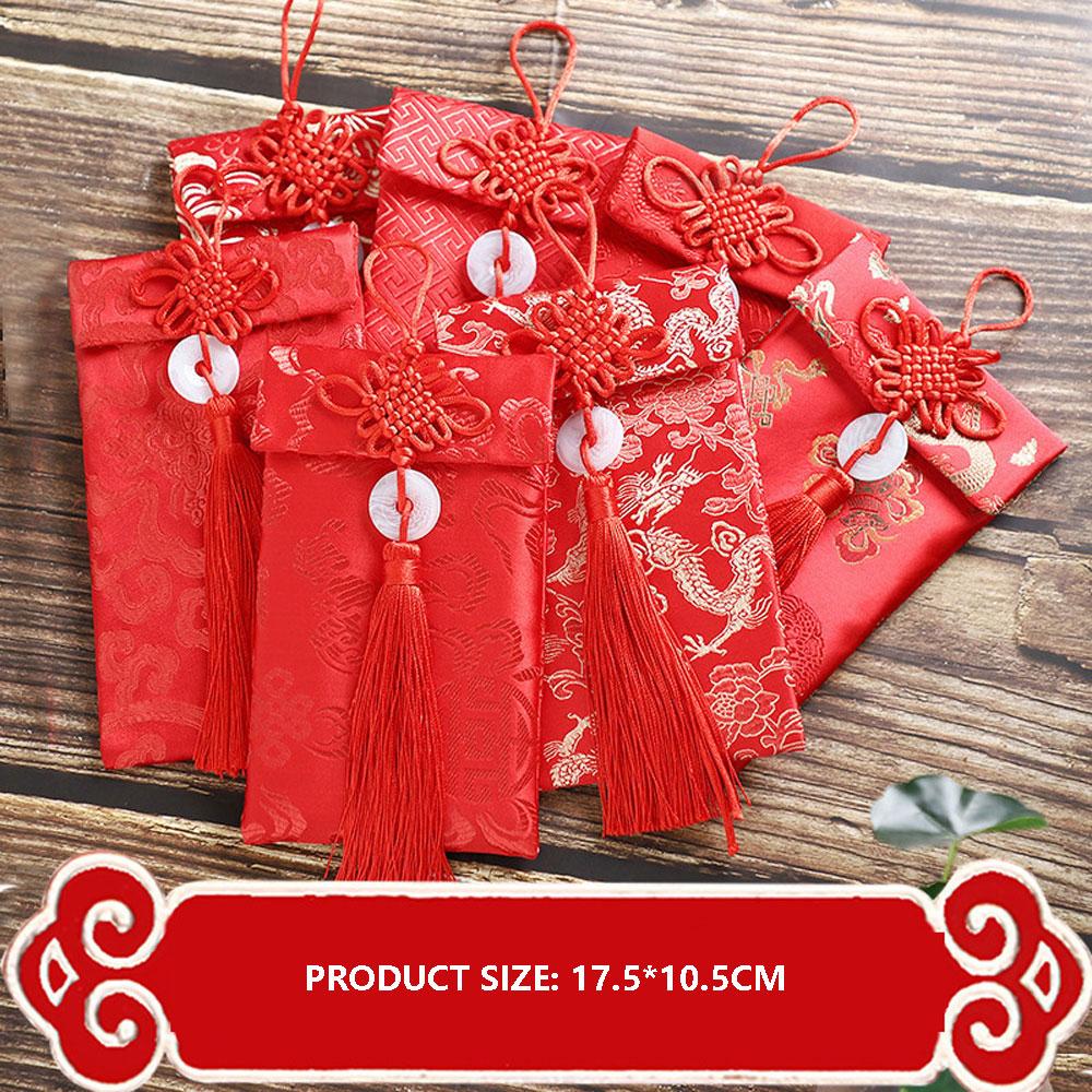 5PCS Chinese Red Envelope Bag Silk Bag Lucky New Year Gift Decoration ...