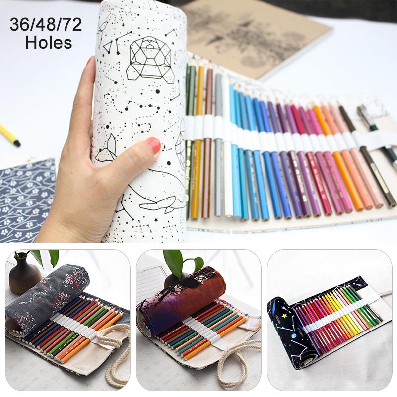 School Supplies Art Pen Bag Pouch Canvas Pen Wrap Roll Makeup Cosmetic ...