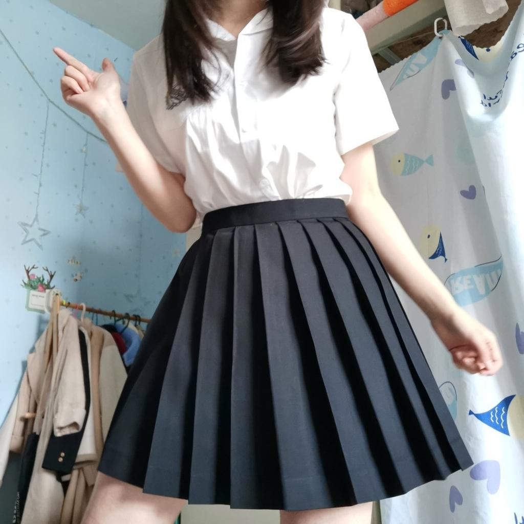 Buy Women Japanese Short Dress Elastic Waist Student Girls School ...