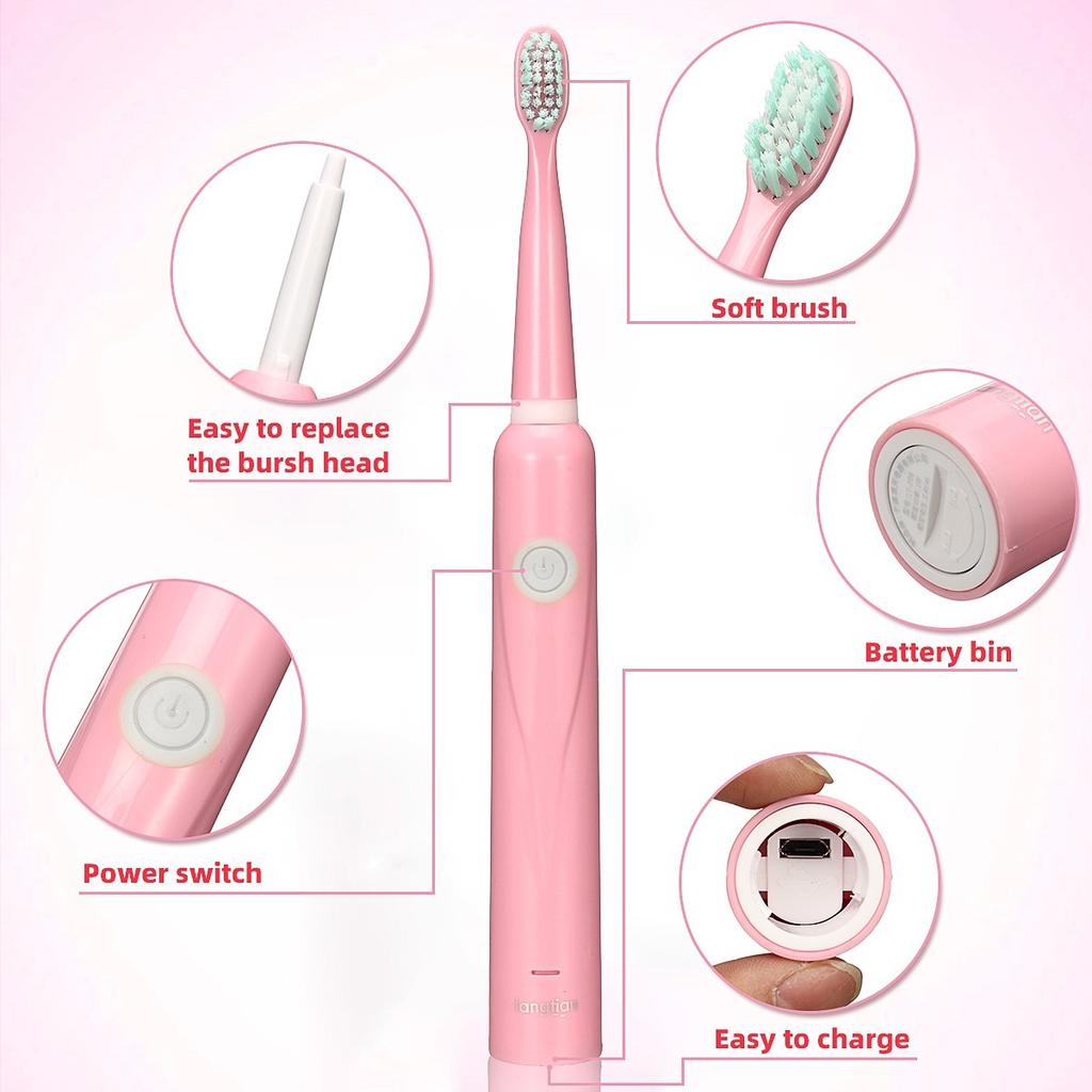 Waterproof USB Rechargeable Electric Toothbrush & 4pcs Replaceable ...