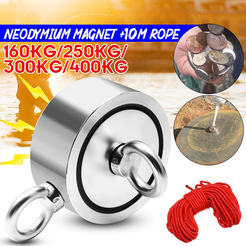 (Double Hook)75Mm 400KG Strong Powerful Fishing Magnet With Eyebolt 10M ...