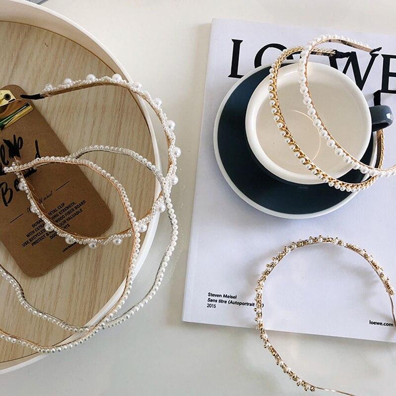 Elegant Full Pearls Thin Headbands Head Shiny Rhinestone Wave Hair Wome ...