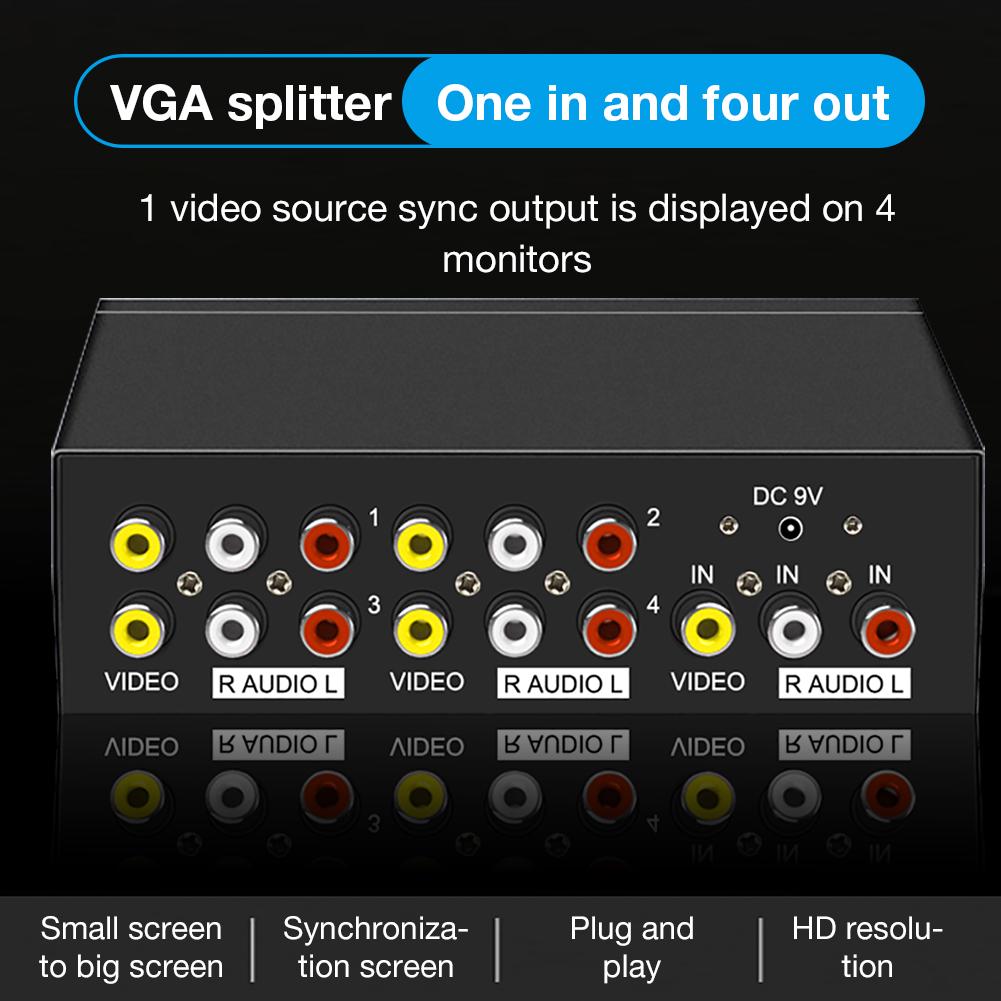 Buy 4 - Port for AV Video Audio Splitter 1x4 One in Four Out RCA ...