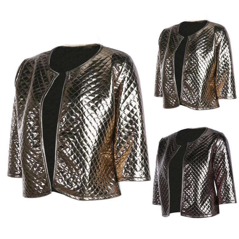 Buy Women Three Quater Sleeve Lozenge Gold Sequins Jackets Coats ...