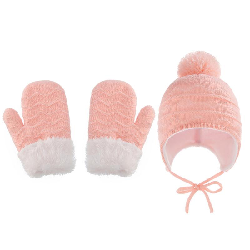 2pcs Children Winter Hat Mittens Set Solid Color Fleece-lined Warm ...
